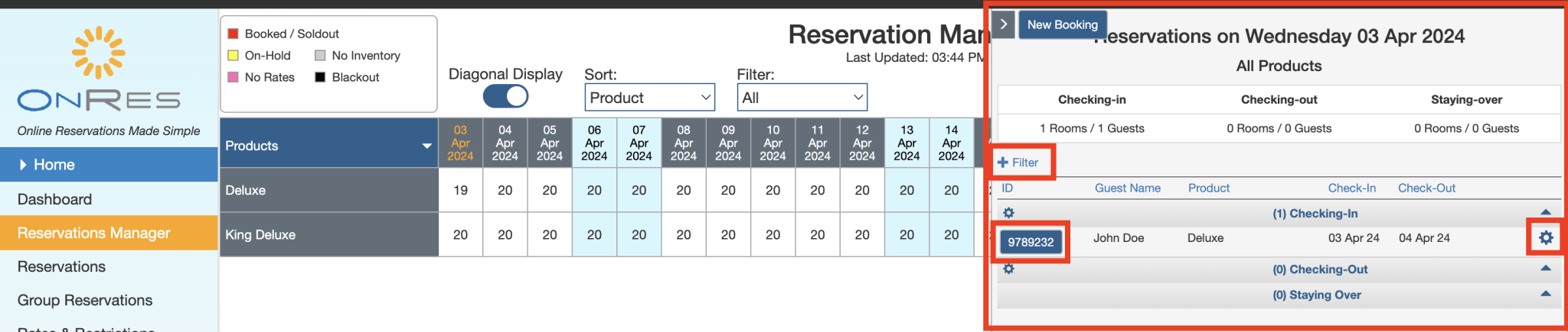How to manage the reservations listed on the right side of the screen ...